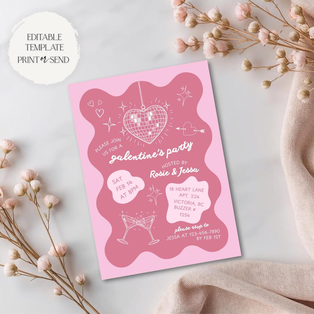 Galentine's Party Invitation | Line Art Valentines Party Invite ...