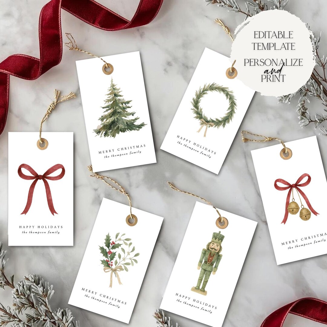 Merry Christmas Gift Tag Bundle of Six | Watercolor Happy Holiday ...