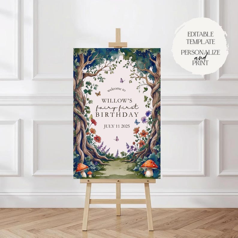 Fairy First Birthday Welcome Sign | Enchanted Forest 1st Birthday Party ...