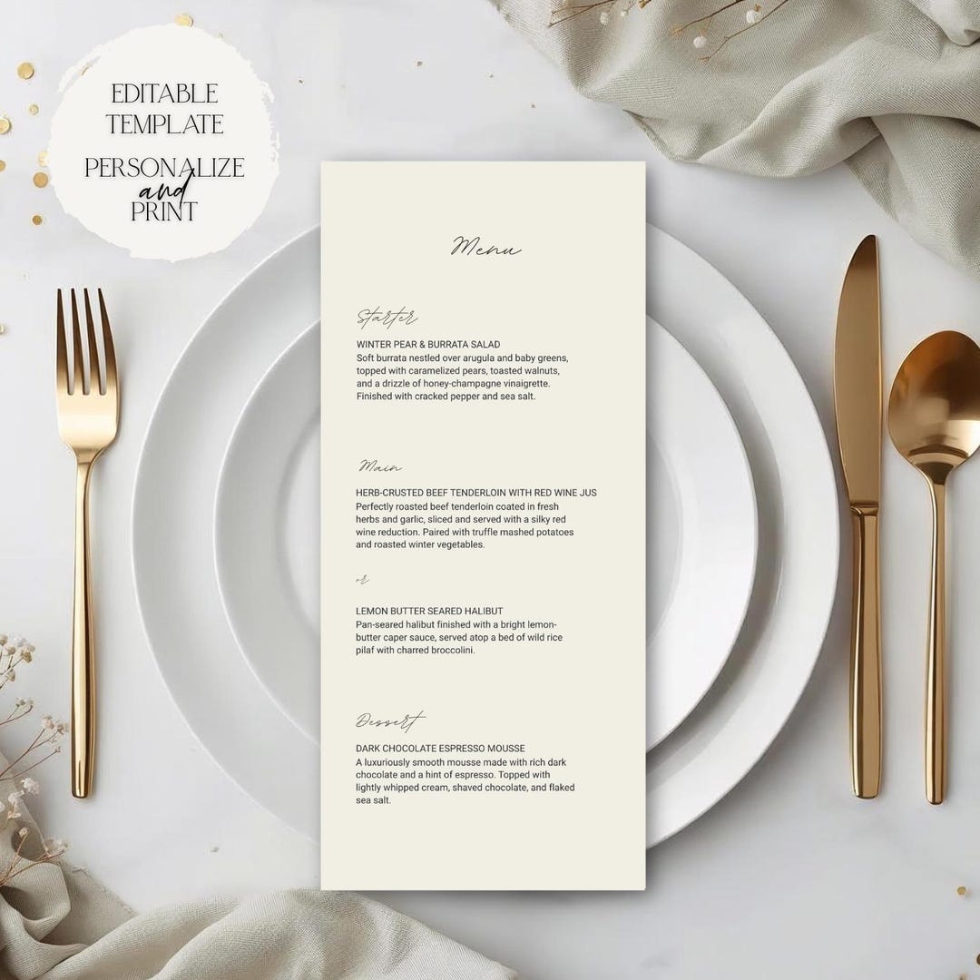 It's a Dinner Party Menu | Modern Minimalist Menu Card Editable ...