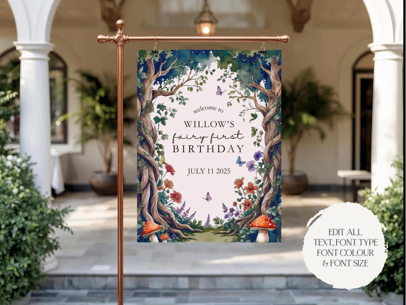 Fairy First Birthday Welcome Sign | Enchanted Forest 1st Birthday Party ...