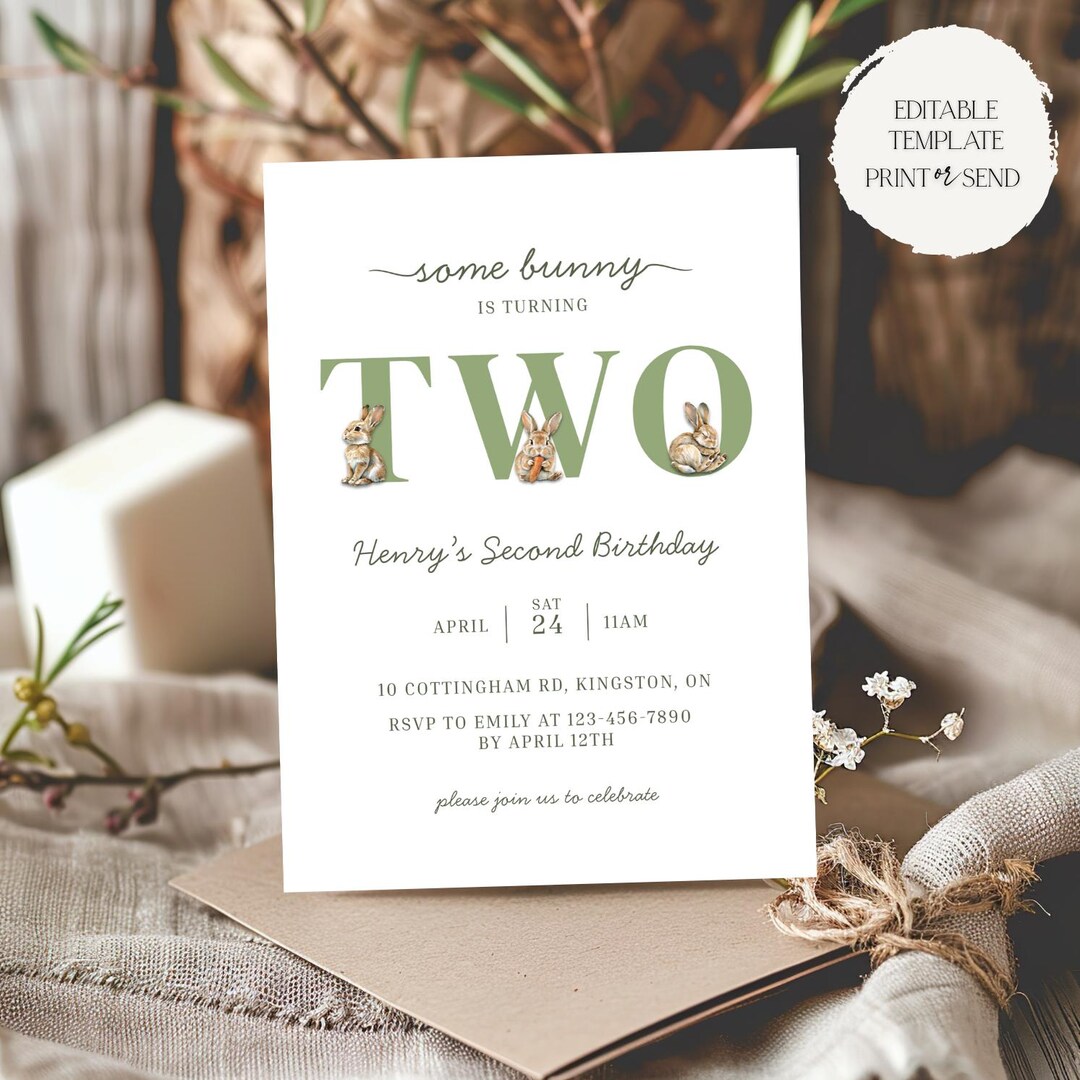 Some Bunny is Turning Two Invitation | Minimal Modern Bunny 2nd ...
