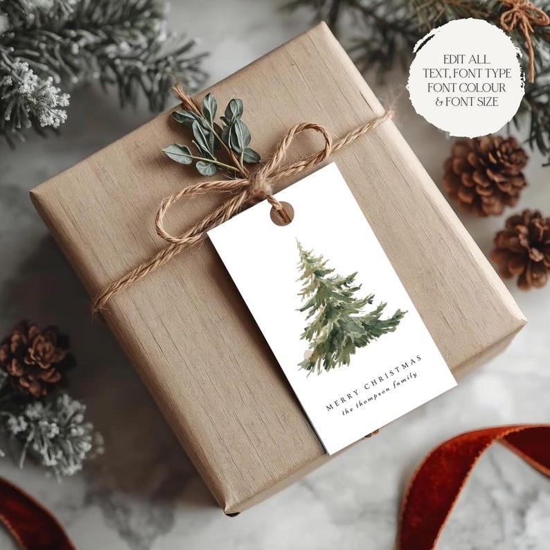 Merry Christmas Gift Tag Bundle of Six | Watercolor Happy Holiday ...