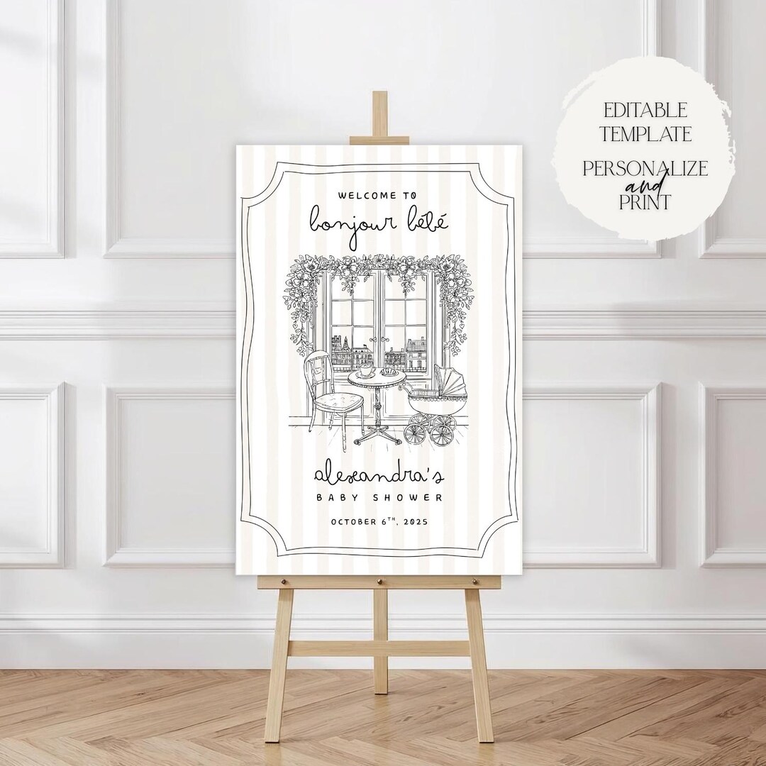 Bonjour Bebe Welcome Sign | Parisian French Café Bebe Gender Neutral ...