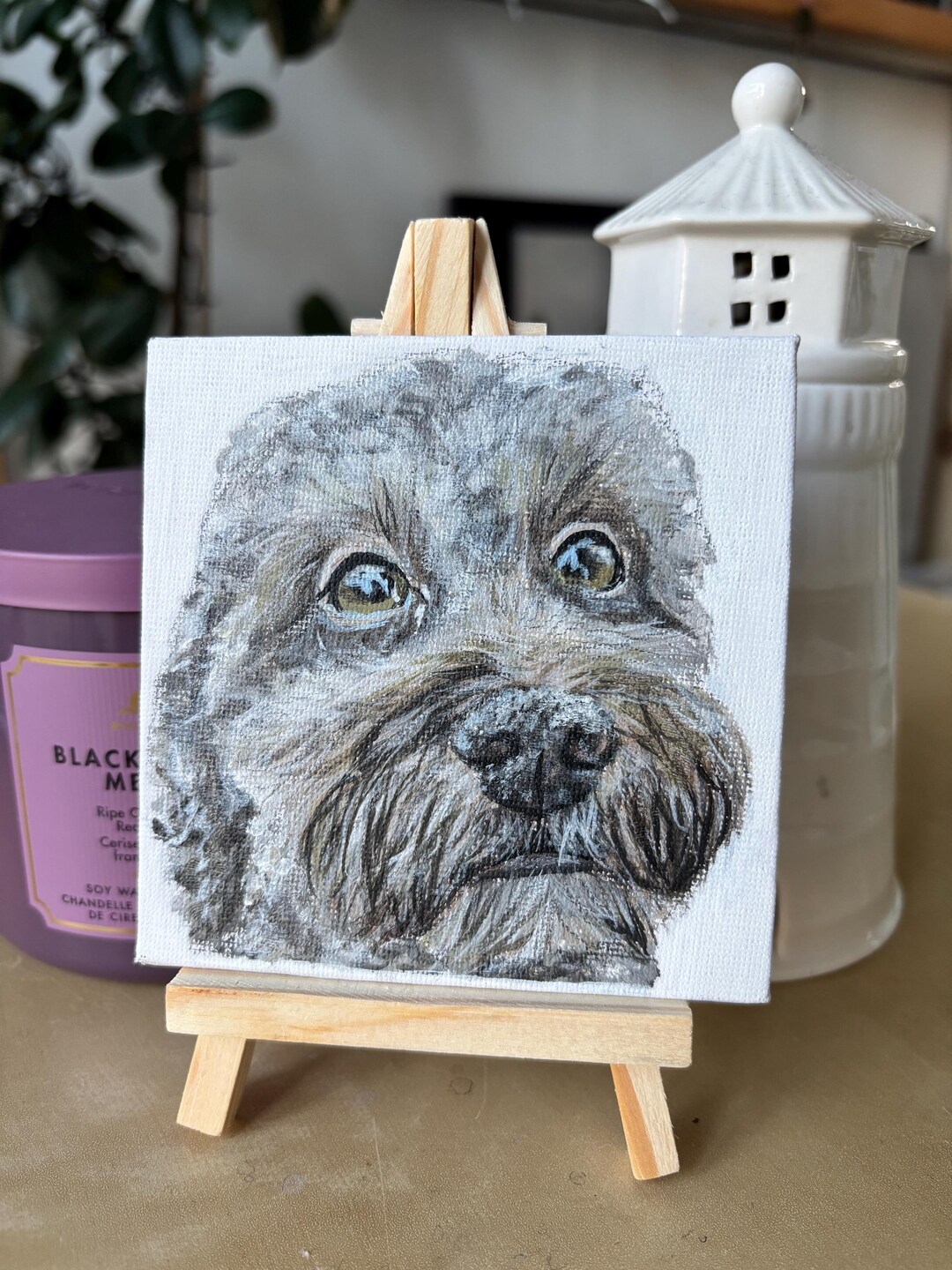 Custom, Mini, Hand-painted, Acrylic Pet Portrait With Easel (cat or Dog ...
