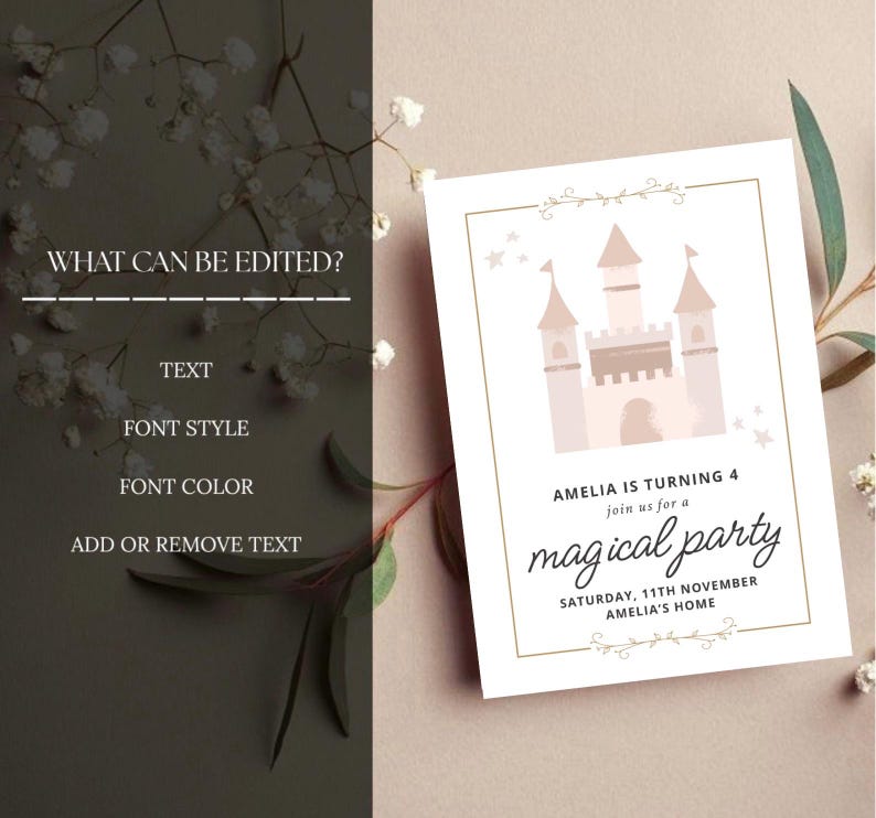 Custom Princess Birthday Invitation | Castle Magical White Party Invite ...