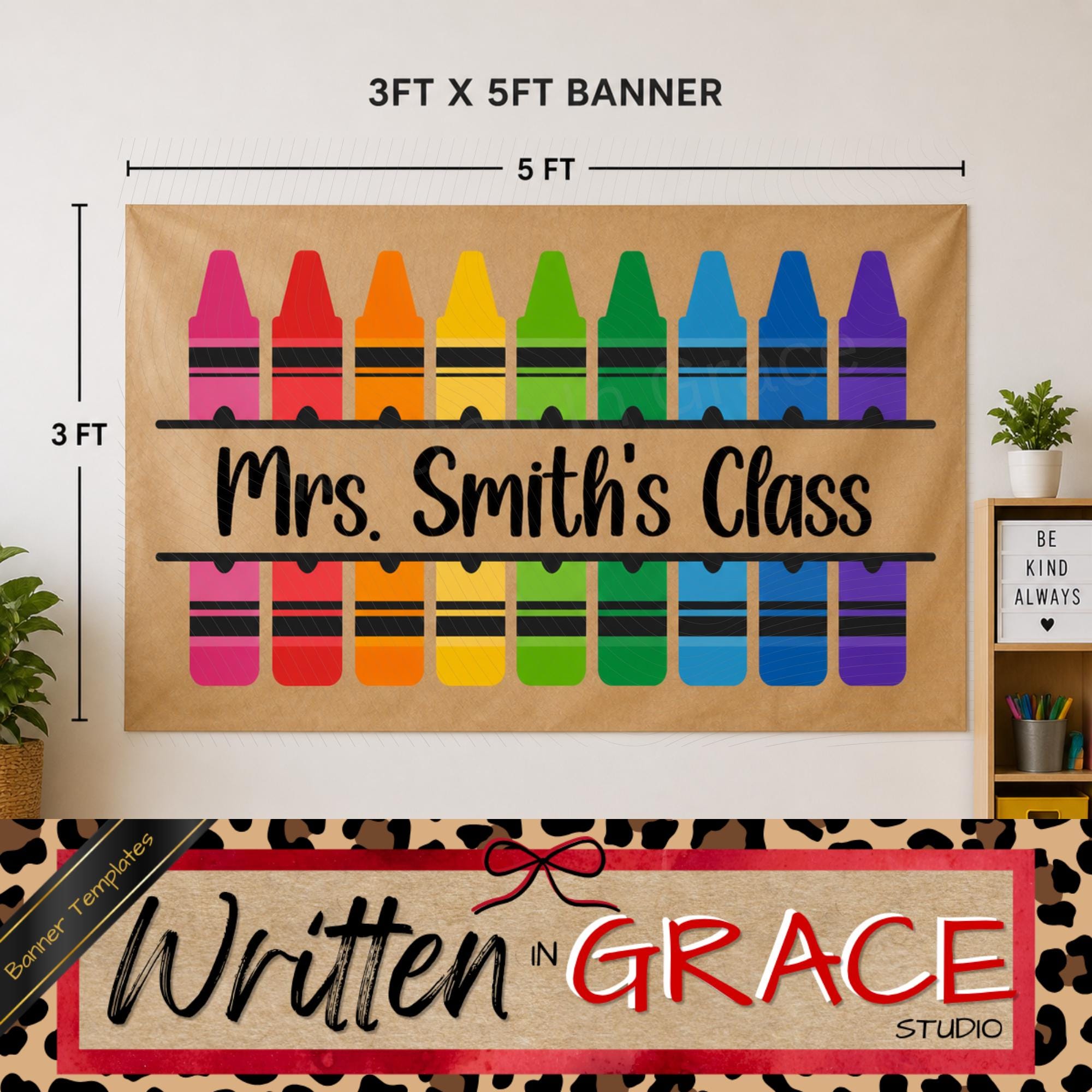 Crayon Classroom Banner Template | Editable Canva | Teacher Name Banner ...