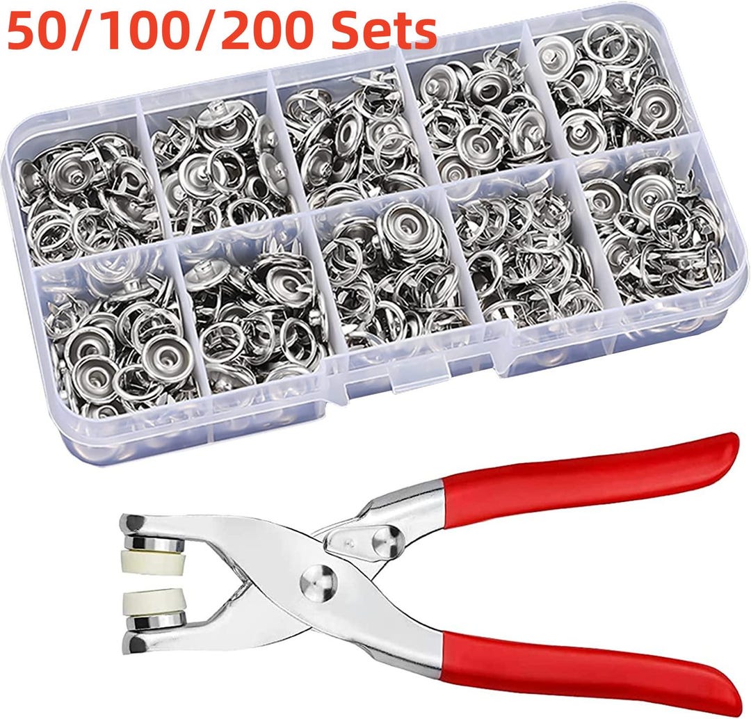Heavy-duty Snap Button Kit With Pliers – 50/100/200 Sets for Sewing ...