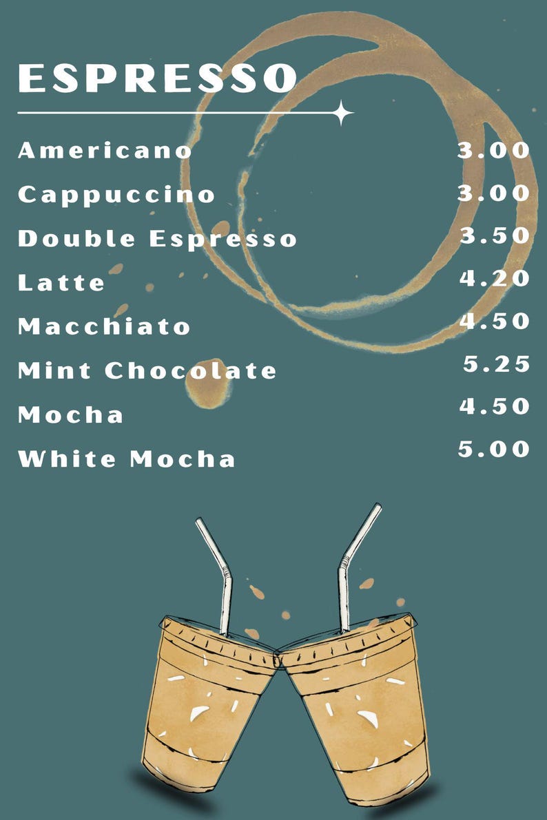 Cute Coffee Bar Menu Printable – Aesthetic Kitchen Wall Art | Digital ...