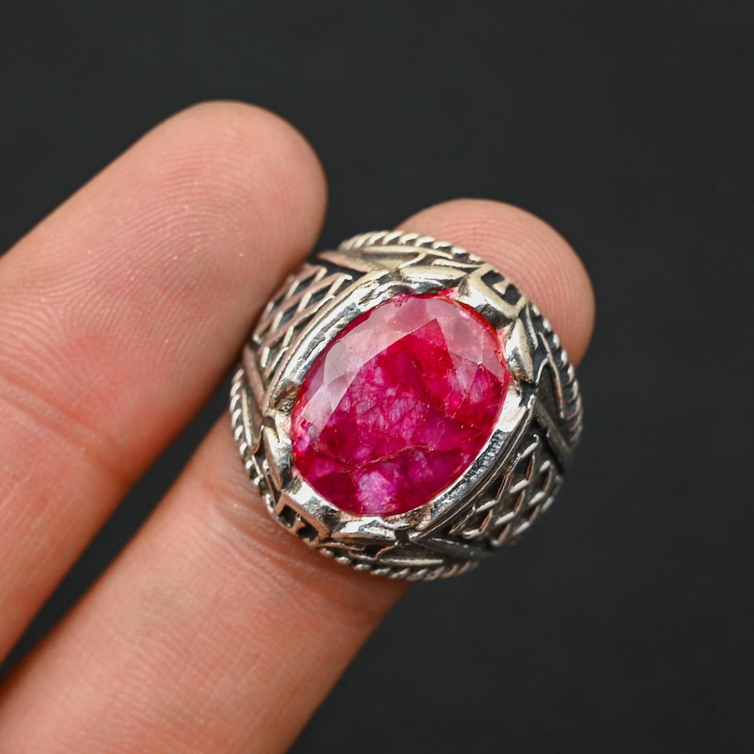 Genuine Ruby Men's Ring, 925 Sterling Silver Ring, Beautiful Men's Ring ...