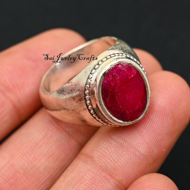 Silver ring ruby for men - Etsy Italia