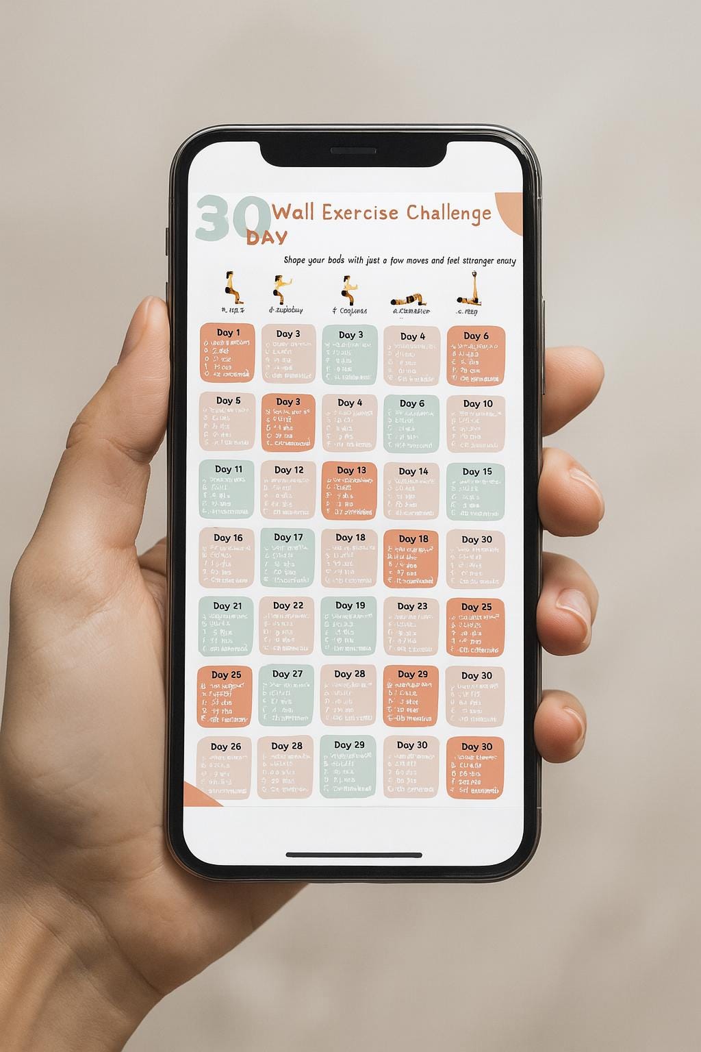 30 Day Wall Exercise Challenge: Printable Fitness Guide (PDF Download ...