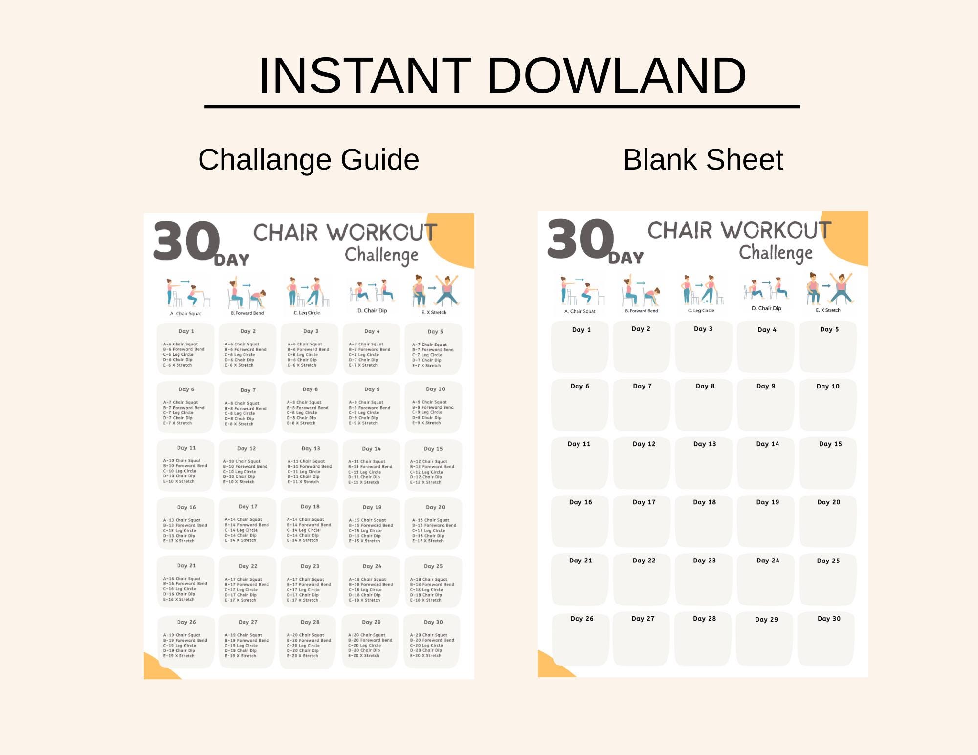 30-day Chair Workout Challenge | Printable PDF Guide - Etsy