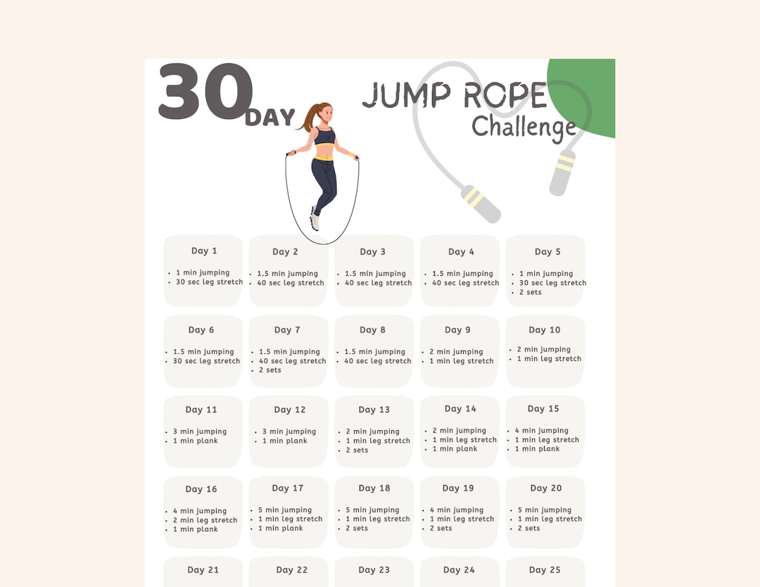 30 Day Jump Rope Challenge | Printable Fitness Planner (PDF) - Etsy