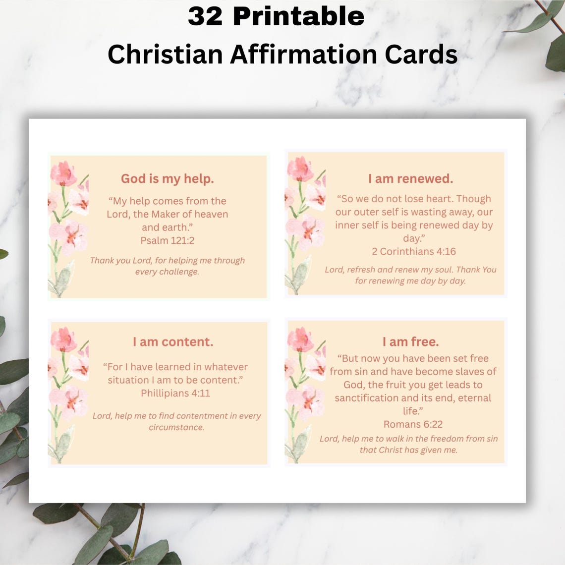 Printable Christian Affirmation Cards | 32 Scripture Cards | Bible ...