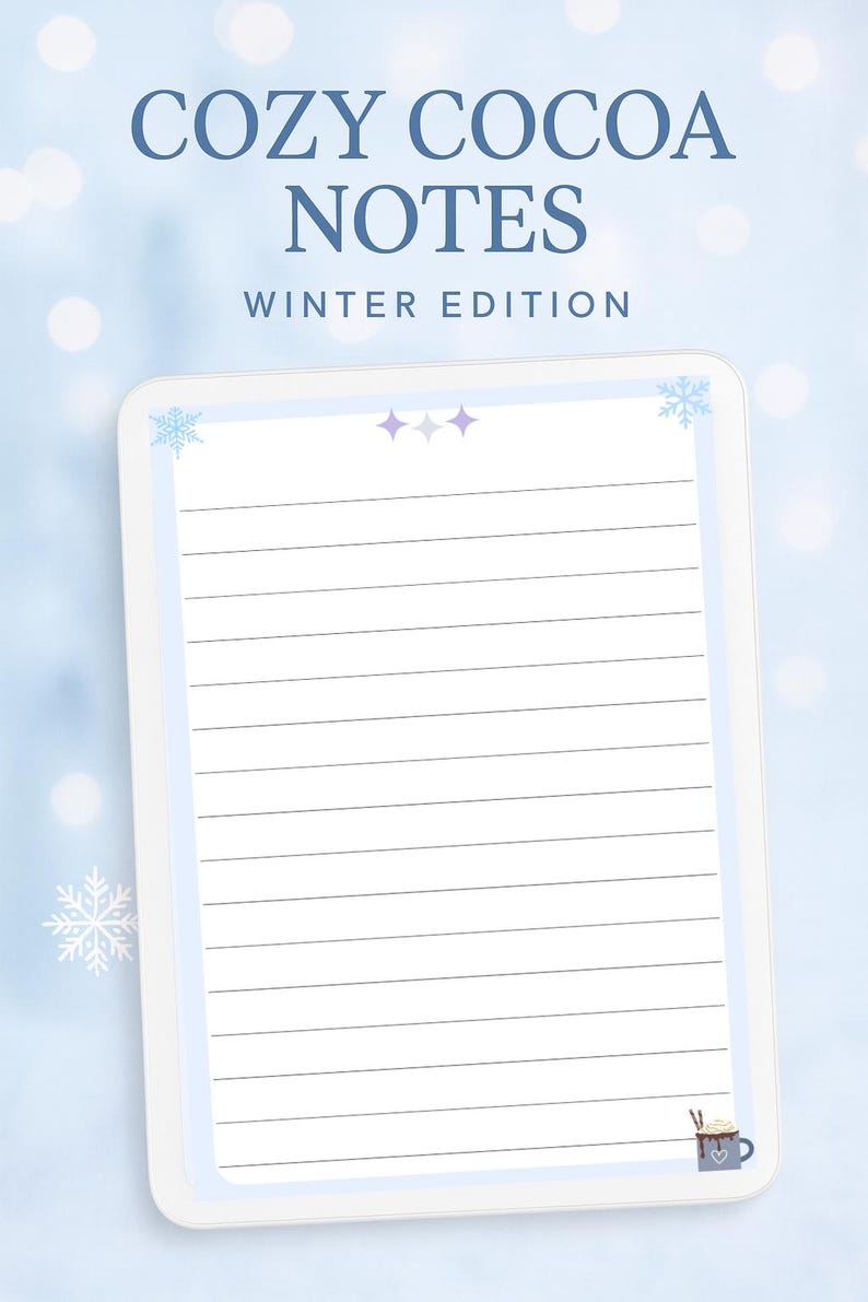 Cozy Cocoa Notes Page | Winter Template | Digital Planner Insert | Blue ...