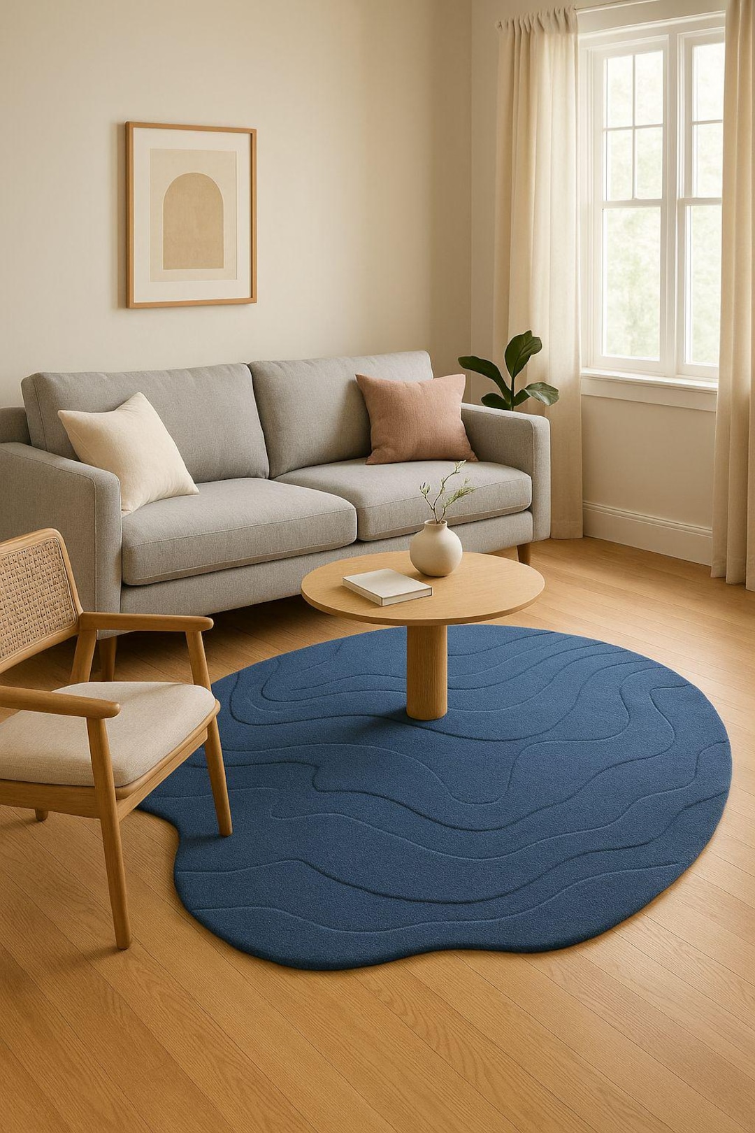 Modern Blue Abstract Wave Rug | Hand-tufted Wool Rug for Living Room ...