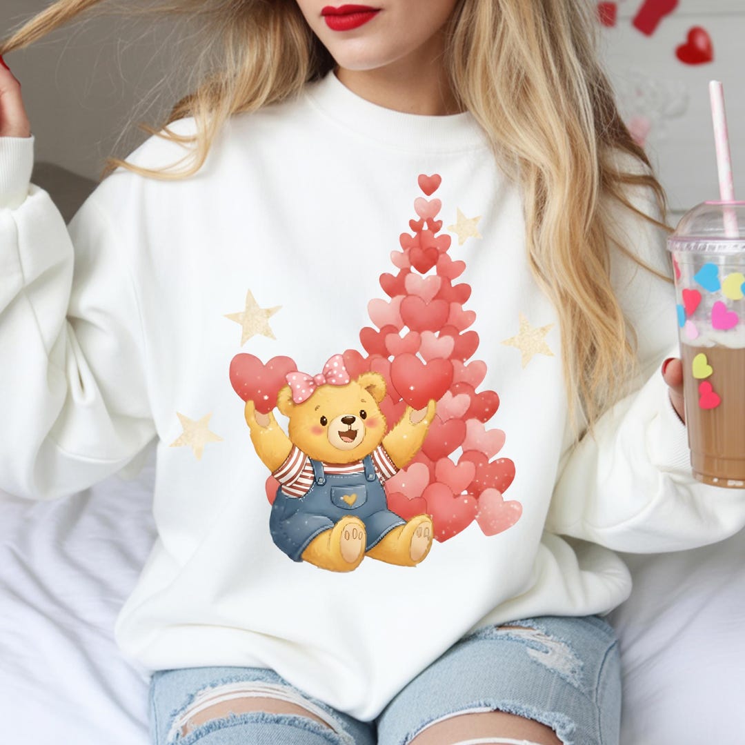 Teddy Bear Valentines Day PNG, Valentine Groovy Knit Vday Hearts Design ...