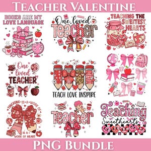 Teacher Valentine PNG Bundle, Coquette Bow Retro Teacher Valentines ...
