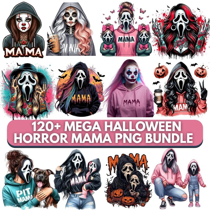 Halloween Horror Mama PNG Bundle: 120+ Spooky Character Designs ...