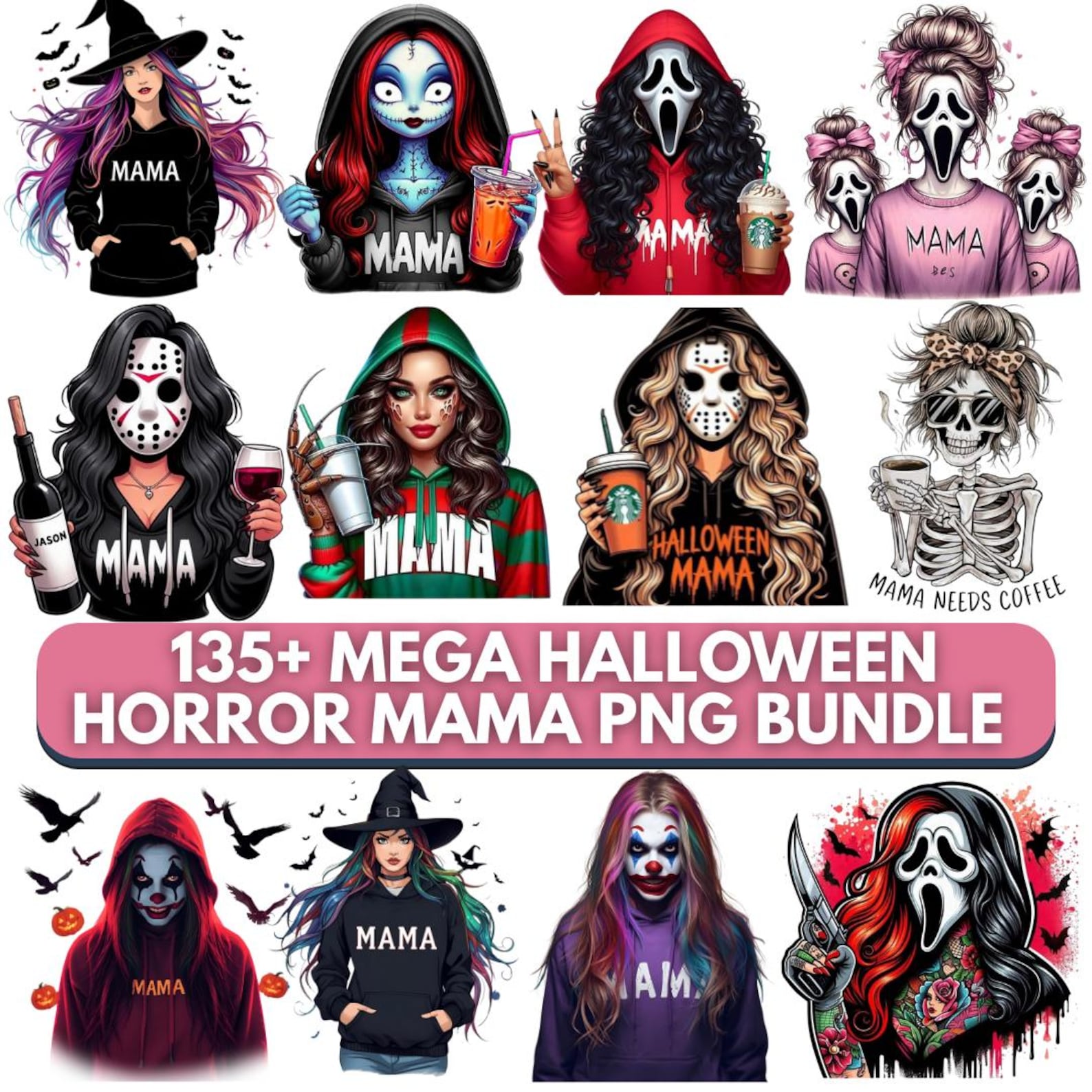 Halloween Horror Mama PNG Bundle: 135+ Spooky Designs (digital Download ...
