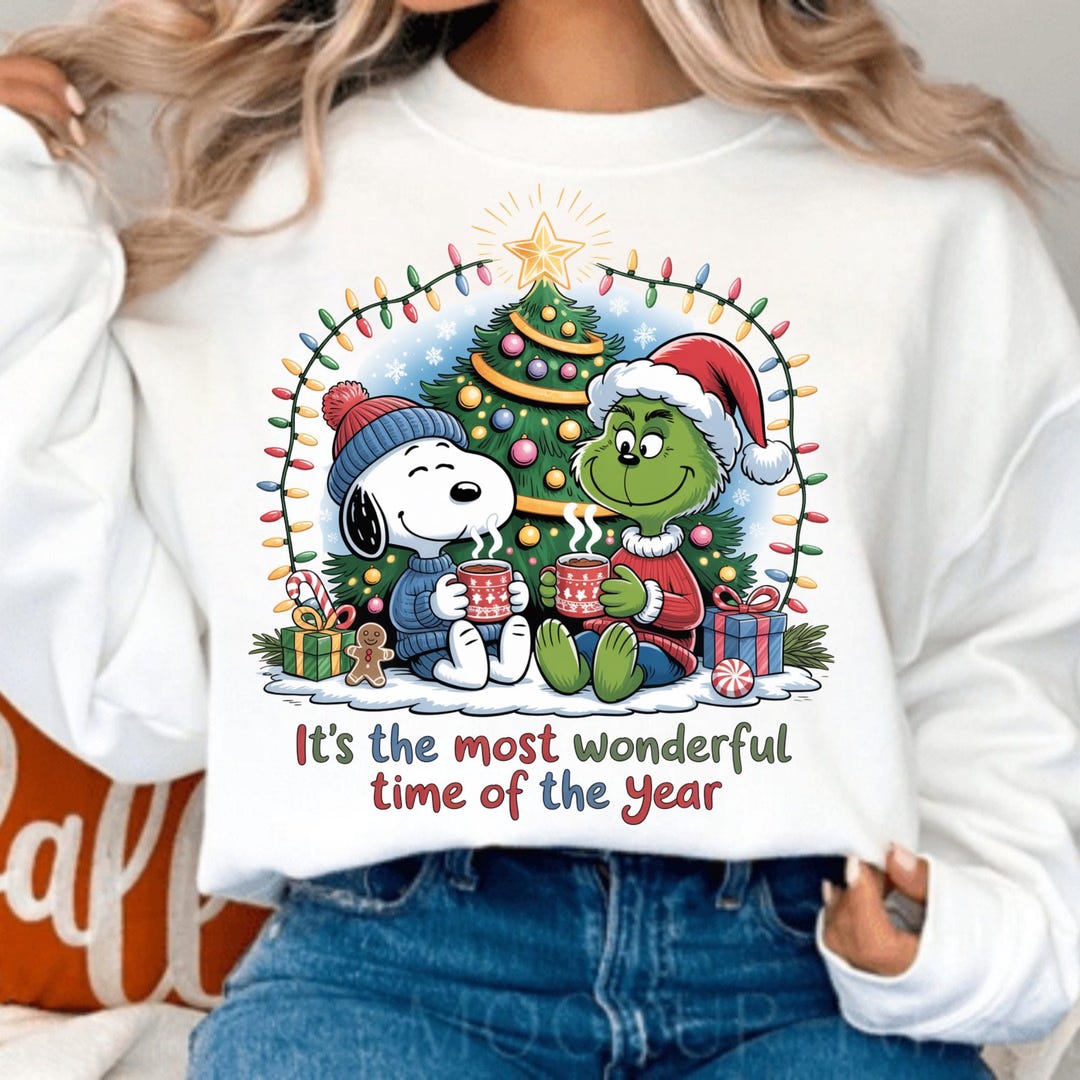 Snoopy and Grinch Christmas Tree PNG, Gingerbread Cartoon Dog Holiday ...