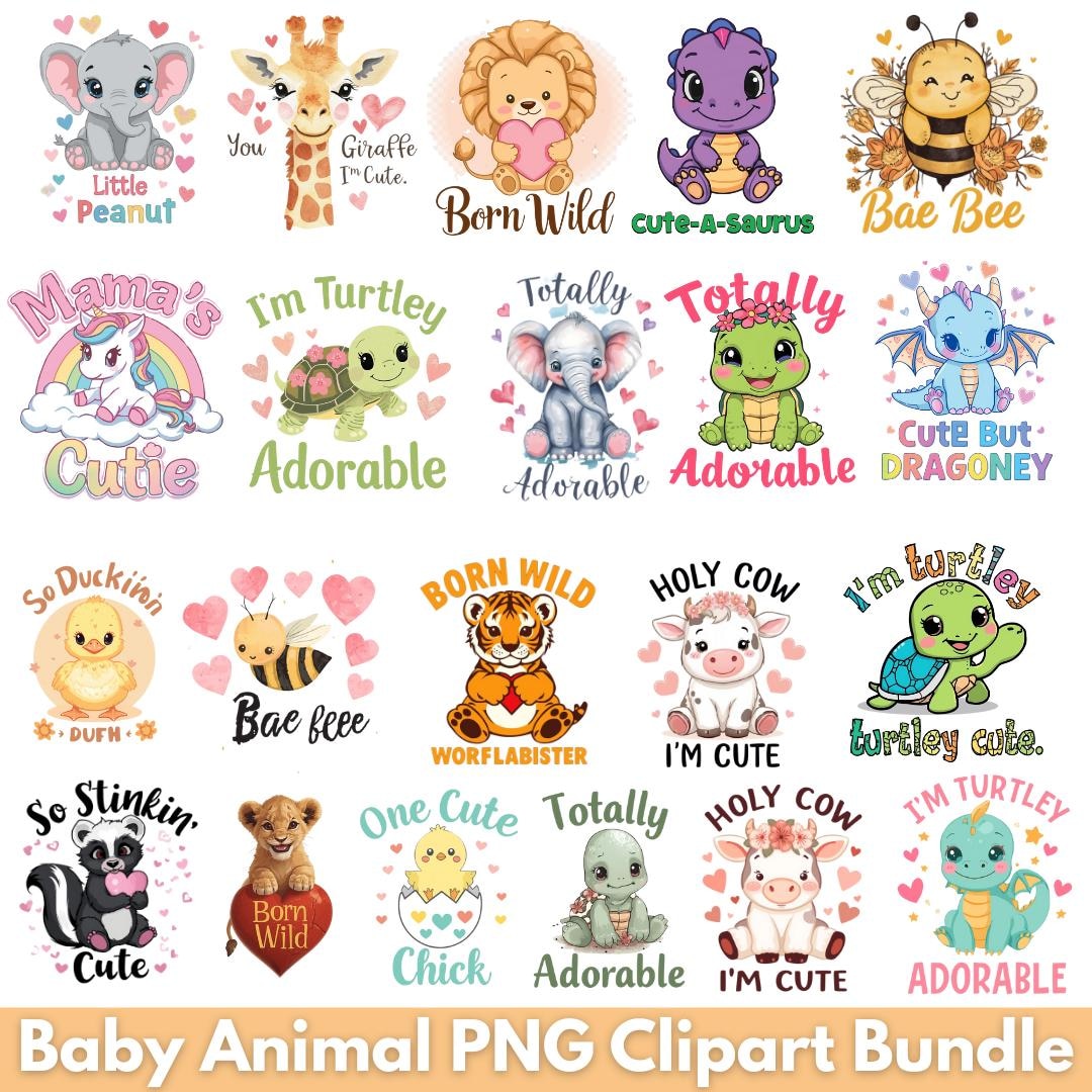 Baby Animal Clipart PNG Bundle, Safari Woodland Graphics, Nursery ...