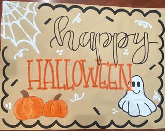 Halloween Kraft Banner - Trick or Treat Frankie - Hand Painted Party ...