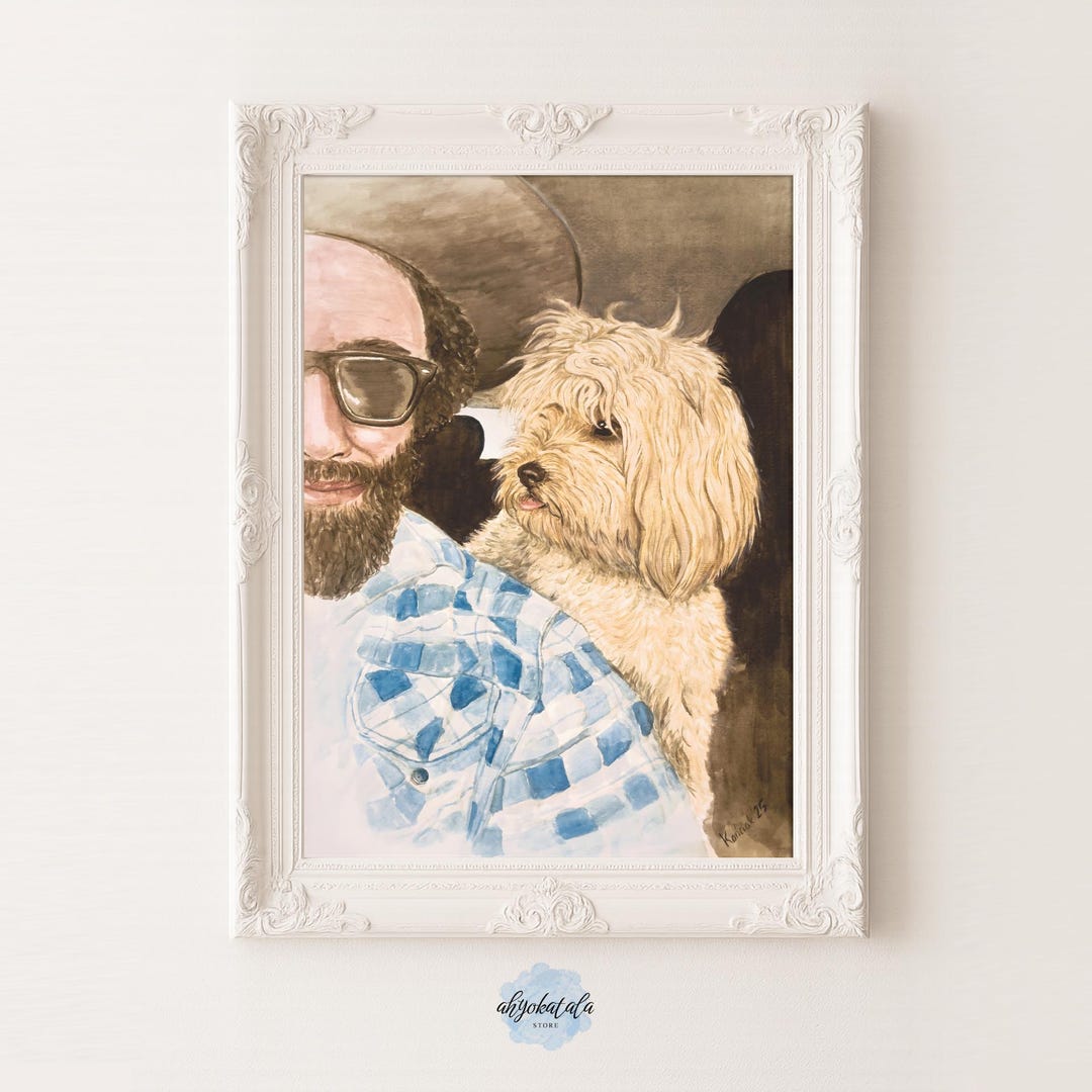Doodle and His Owner Portrait | Printable Companion Art | A4 A3 50x70cm ...