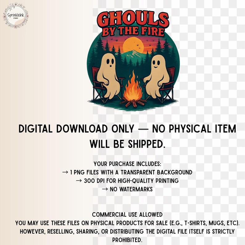 Ghouls by the Fire PNG: Halloween Camping Ghost Clipart (digital ...