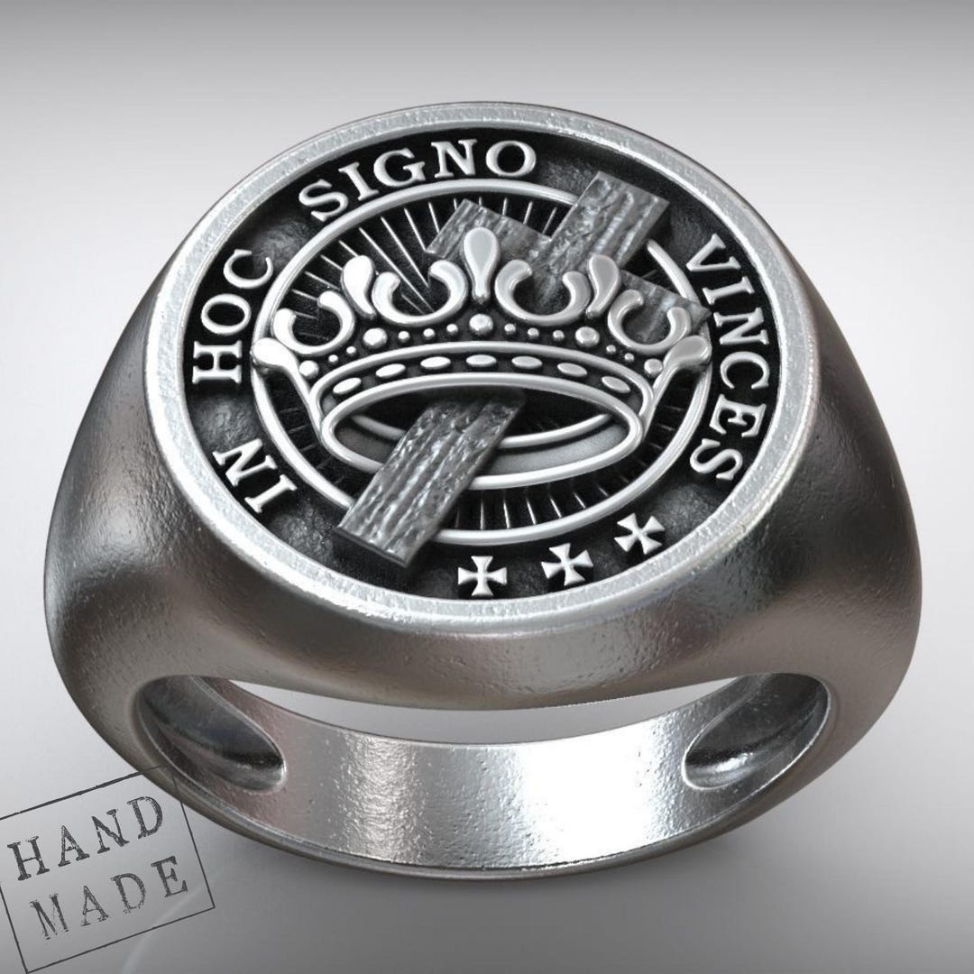Templar Knight Ring With Cross and Crown Symbol, Bold Masonic Signet ...