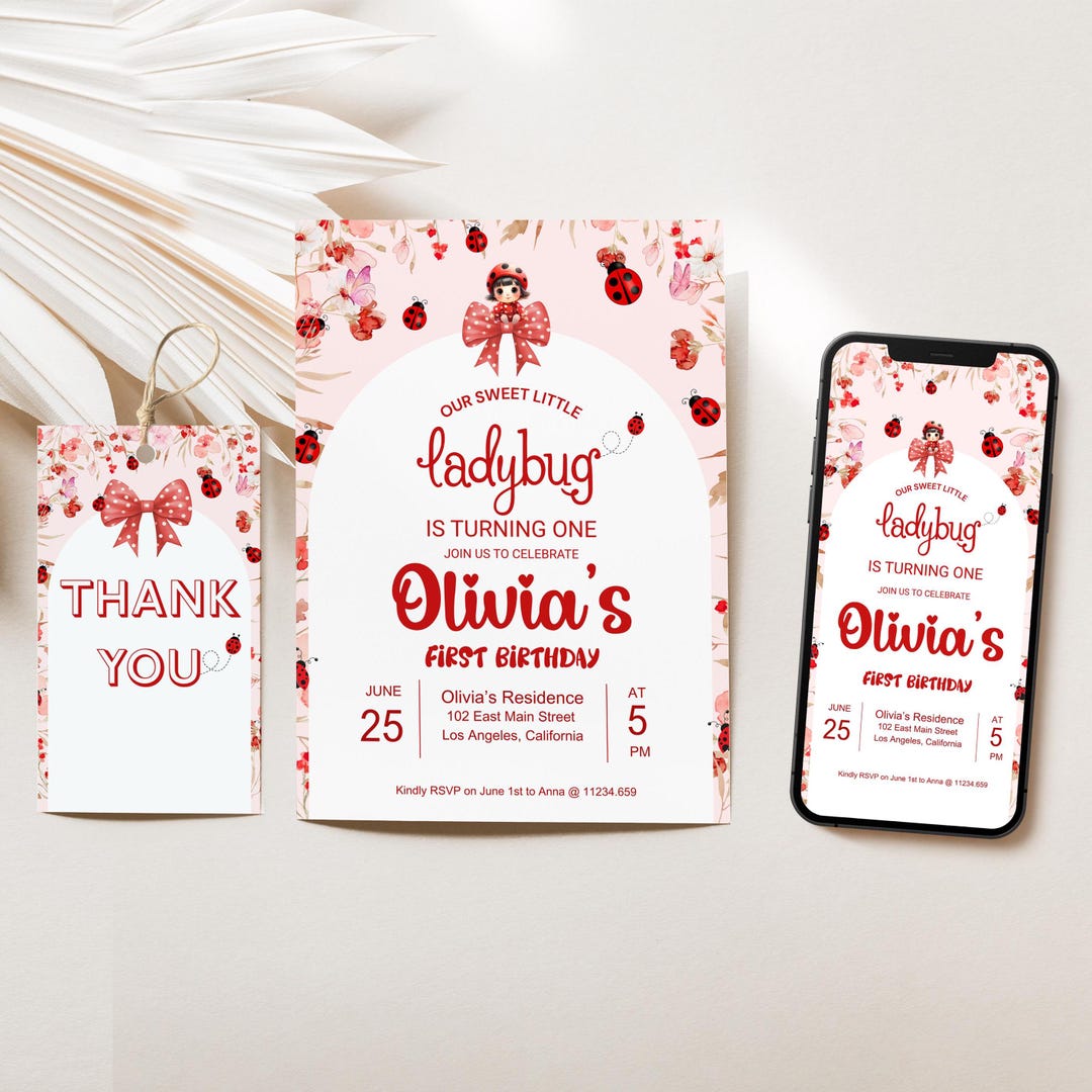 Ladybug Birthday Invitation: Red Bug Party, Editable Canva Template ...