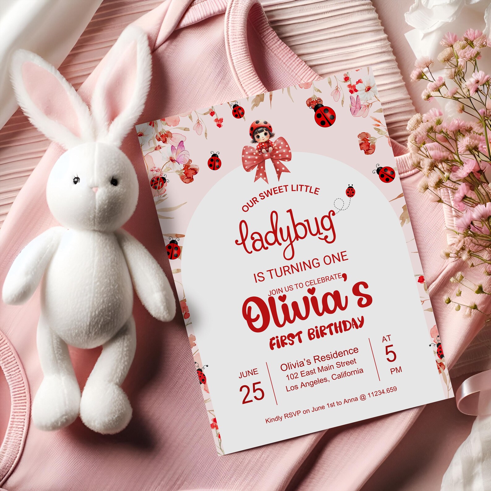 Ladybug Birthday Invitation: Red Bug Party, Editable Canva Template ...