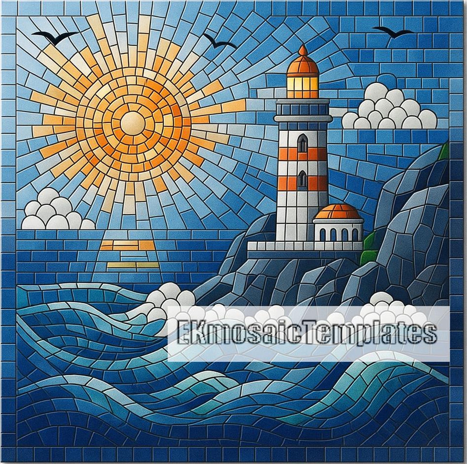 Lighthouse Mosaic Templates: Printable Patterns in 3 Shapes (PDF ...
