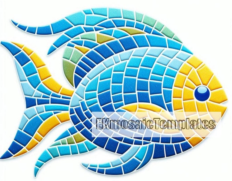 5 Blue & Yellow Fish Mosaic Templates PDF Set – Printable Mosaic ...