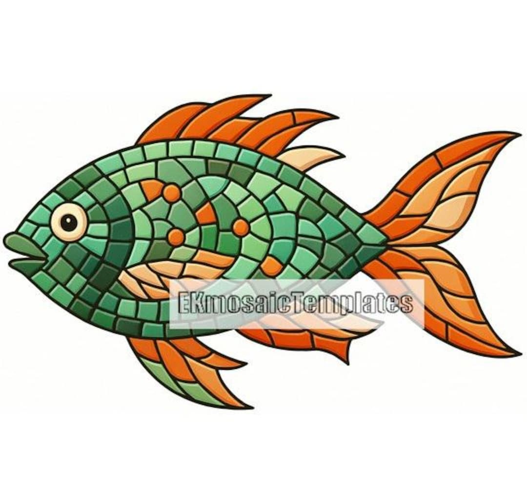 Tropical Fish Mosaic Templates: 9 Printable Patterns, Green & Orange ...