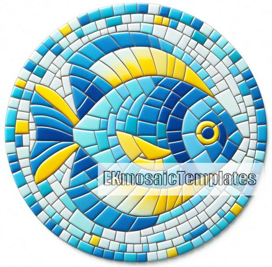 5 Blue & Yellow Fish Mosaic Templates PDF Set – Printable Mosaic ...