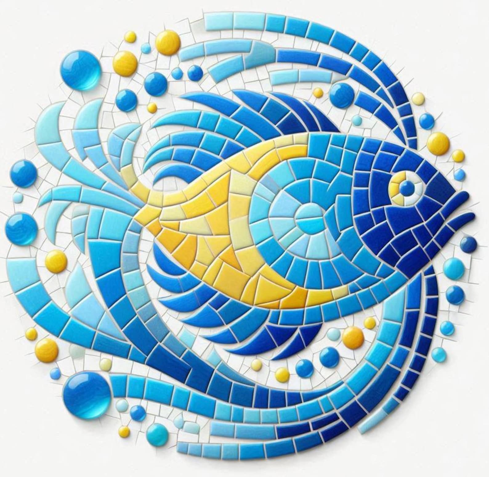 5 Blue & Yellow Fish Mosaic Templates PDF Set – Printable Mosaic ...