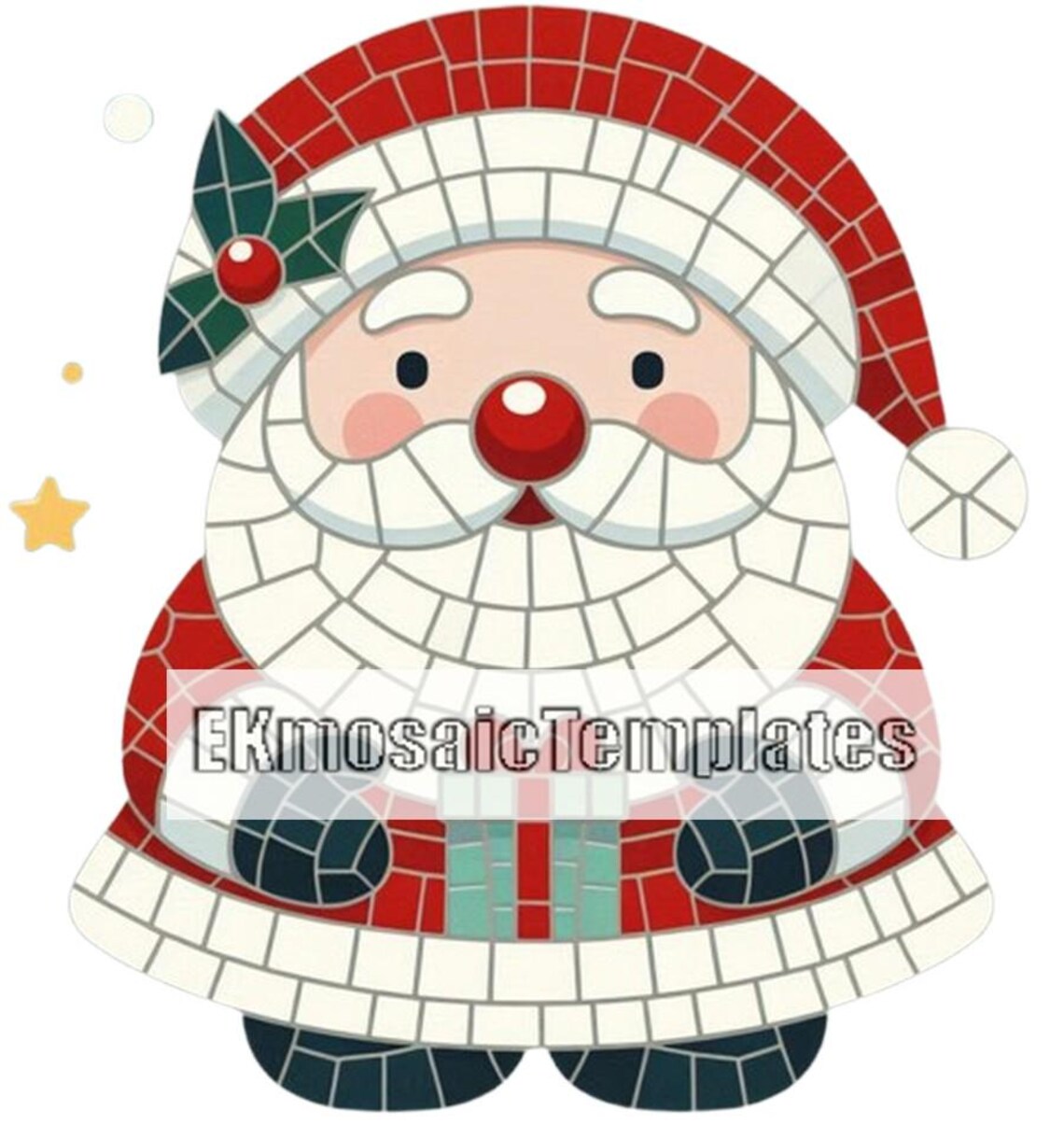 Santa Mosaic Templates: 5 Printable Christmas Mosaic Patterns (PDF Set ...