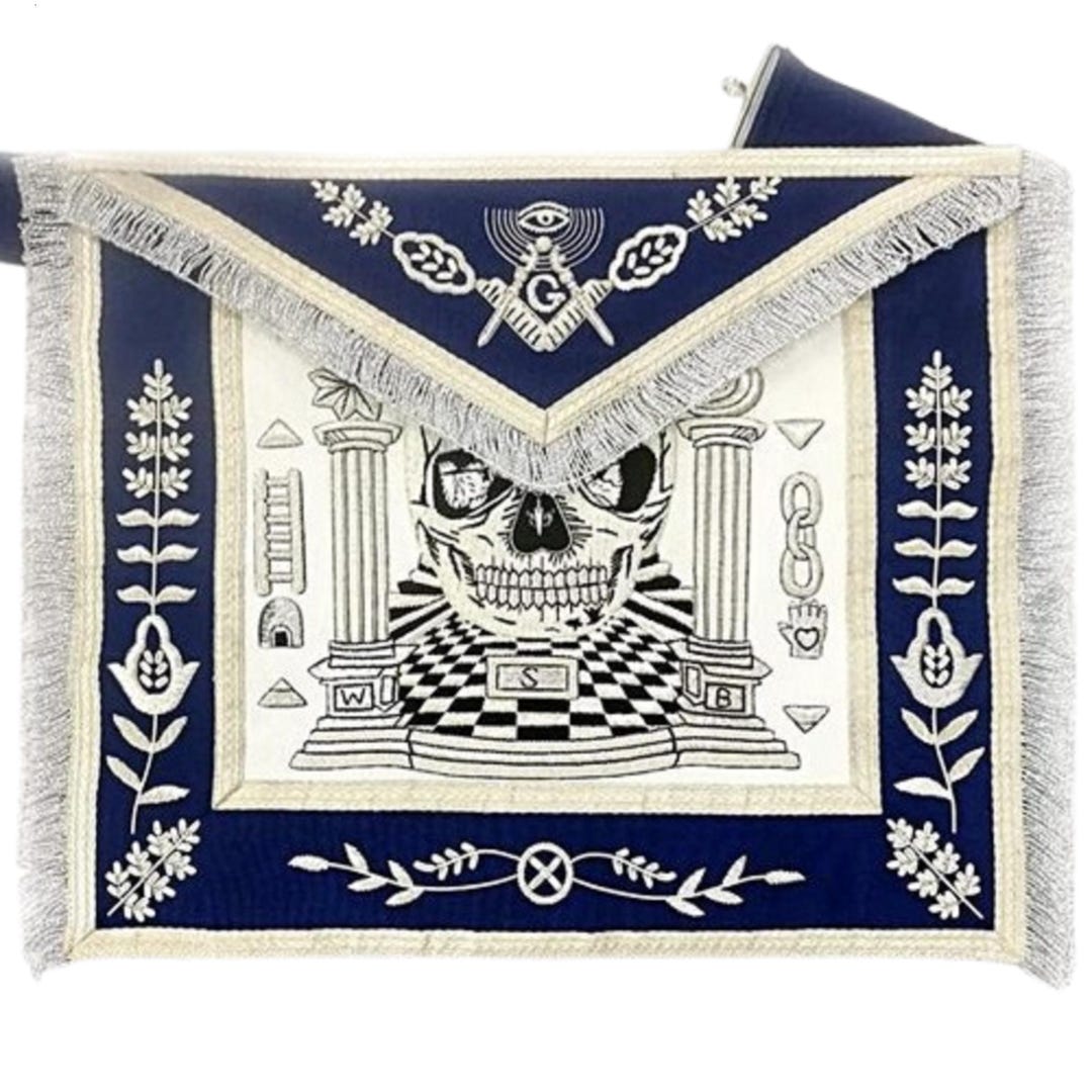 Handmade Embroidered Blue Lodge Master Mason Apron - Skull Pillars ...