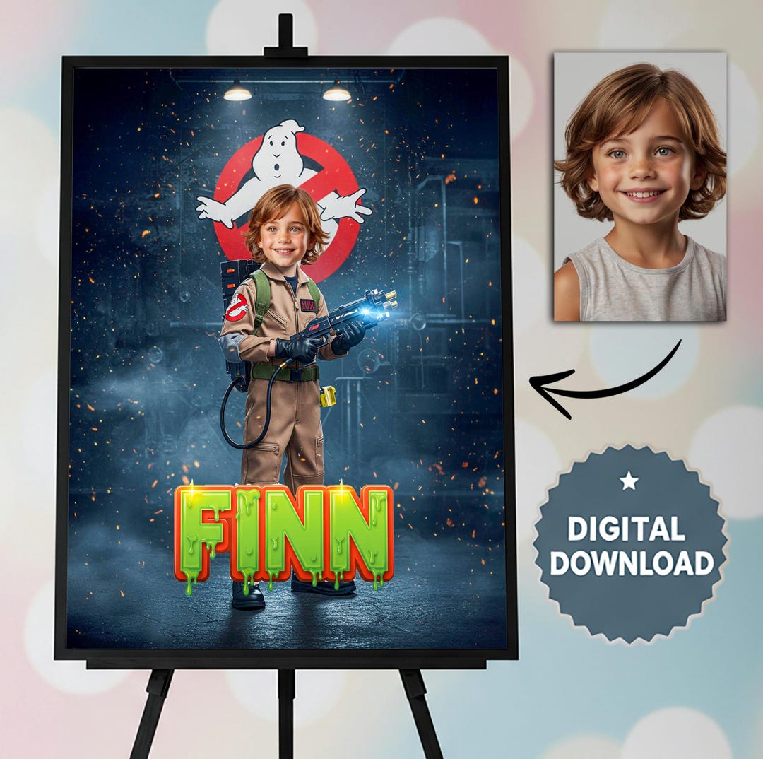Custom Ghostbusters Photo Poster, Personalized Name, Kids Ghost Hunter ...