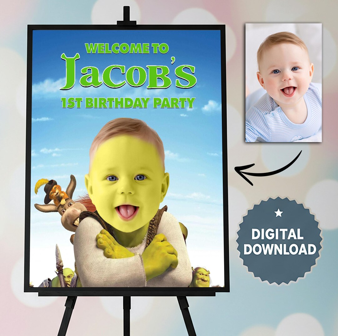 Personalized Shrek Welcome Sign, Custom Name Photo, Printable Party ...