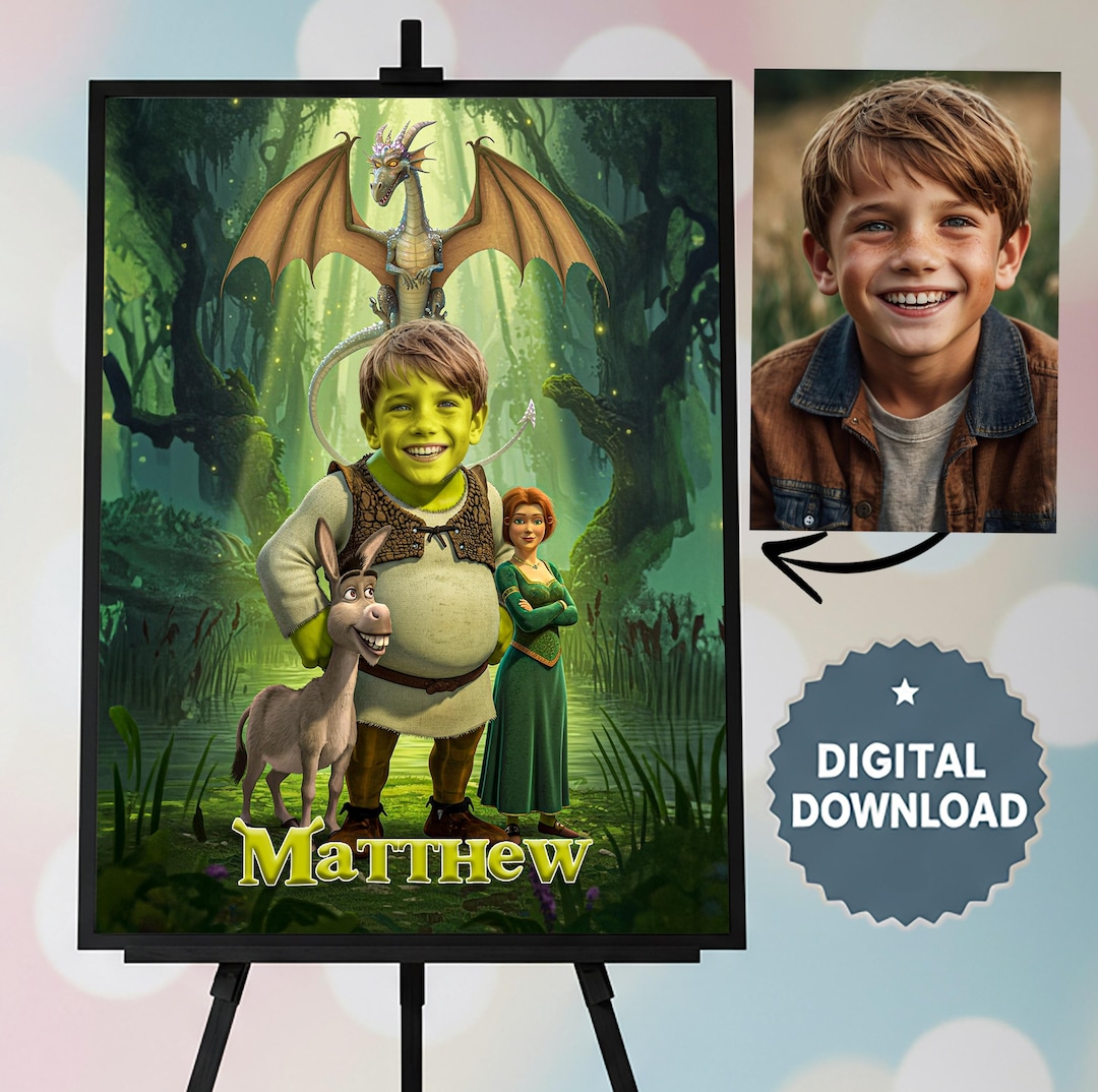 Personalized Shrek Portrait Poster, Custom Name Photo, Printable Wall ...