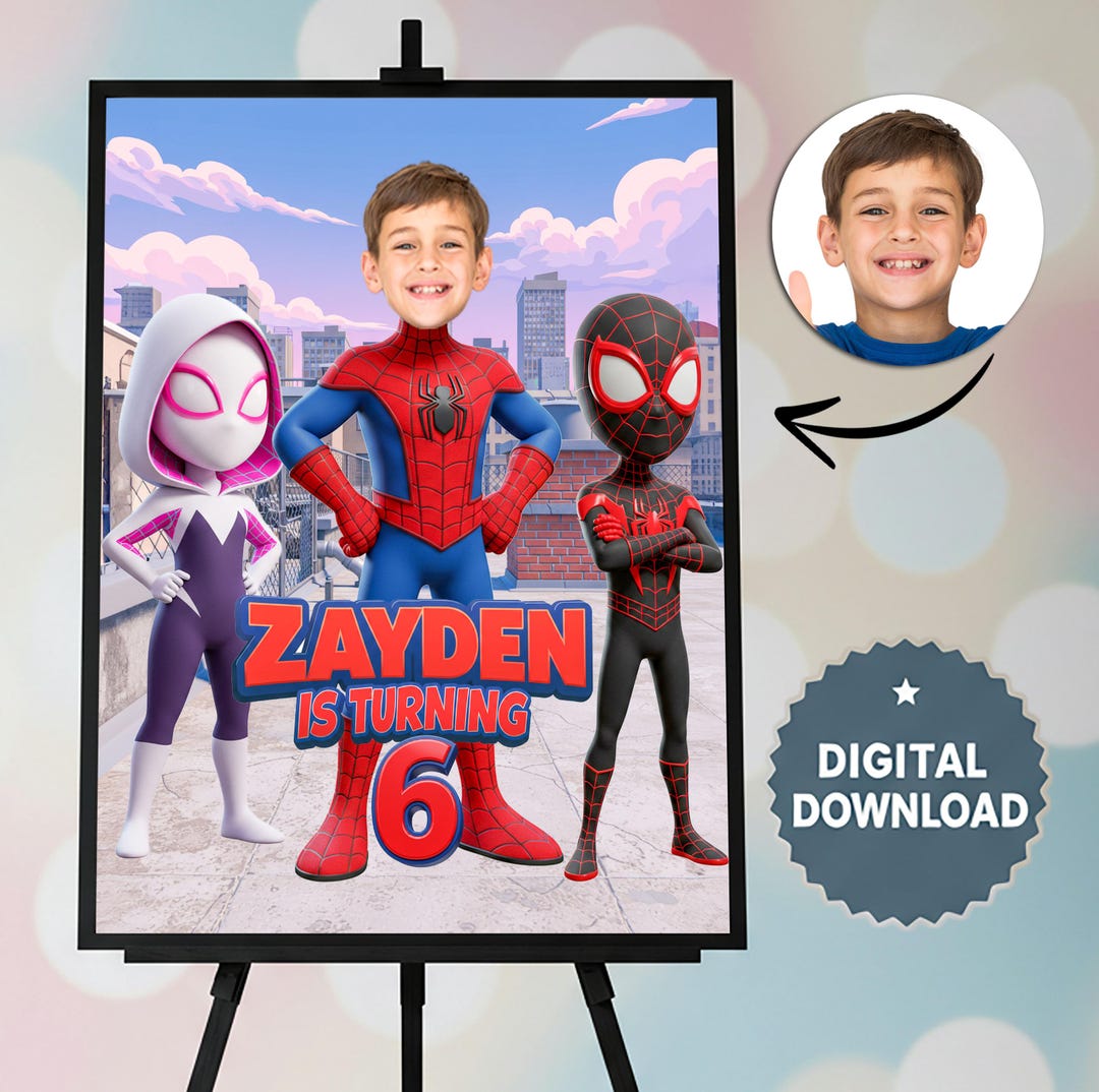 Spidey and Friends Birthday Backdrop, Personalized Spidey Welcome Sign ...