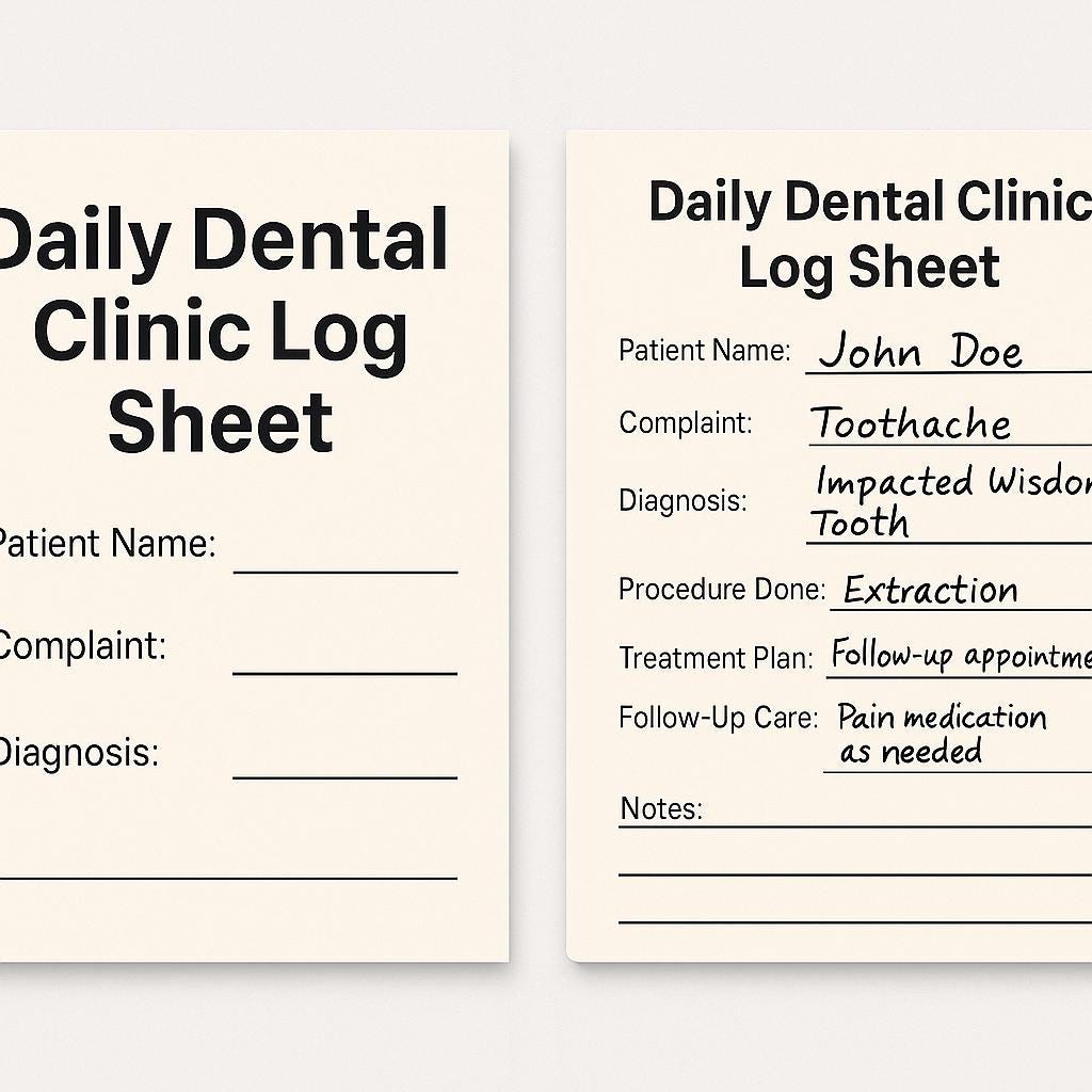 Daily Dental Clinic Log Sheet Printable Fillable Pdf for Dentists - Etsy