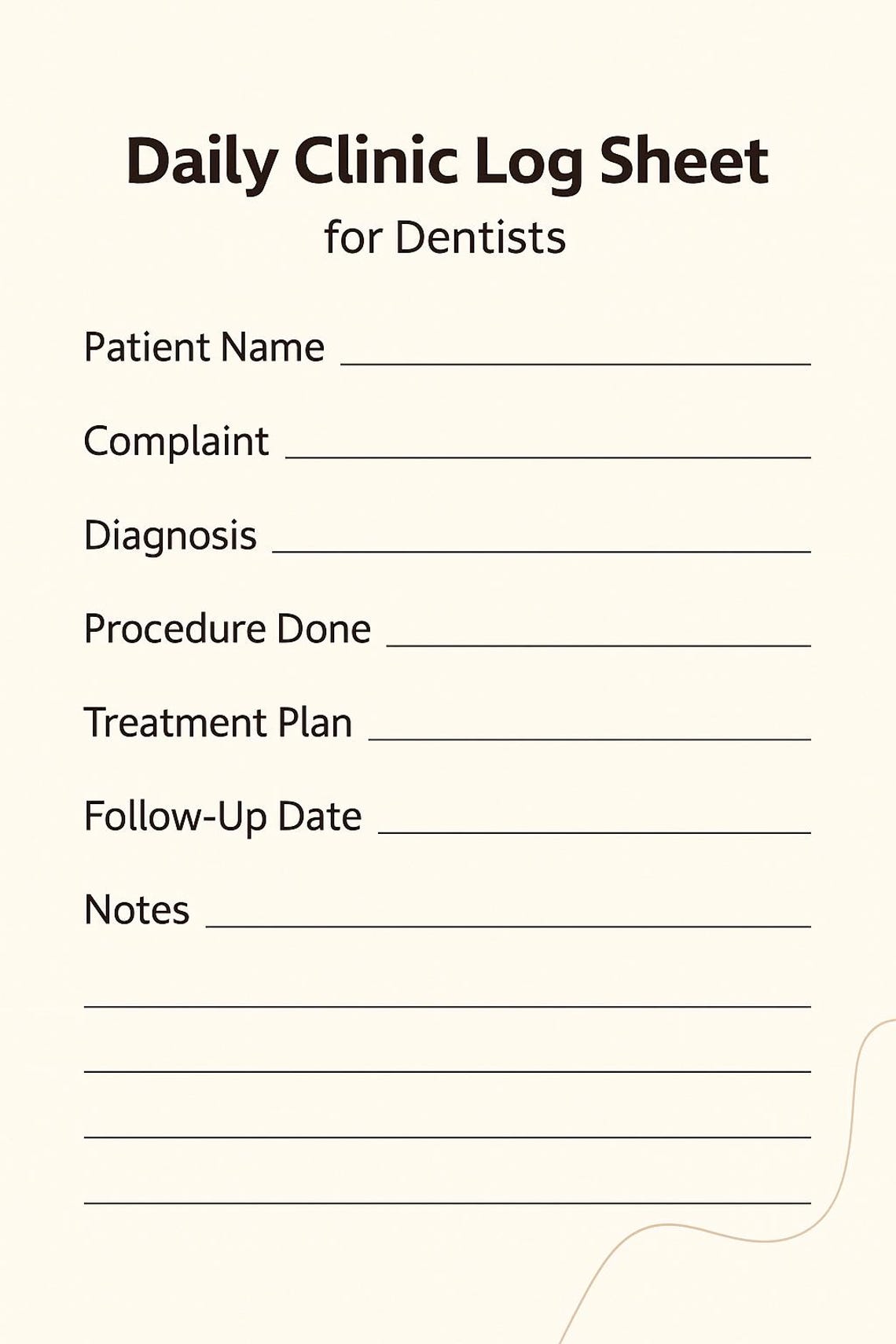 Daily Dental Clinic Log Sheet Printable Fillable Pdf for Dentists - Etsy