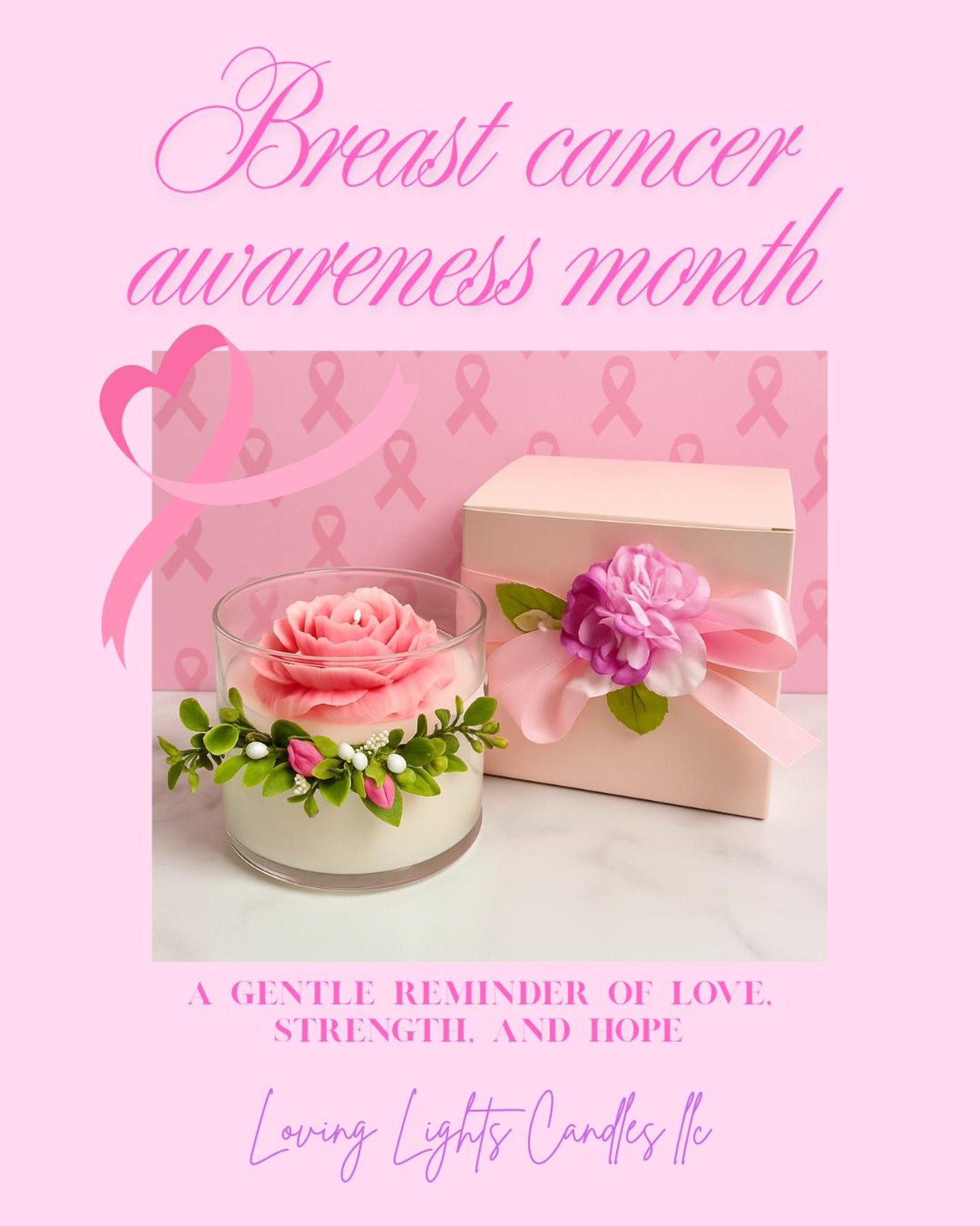 Breast Cancer Awareness Candle: Pink Rose, Pink Sugar Scent - Support ...