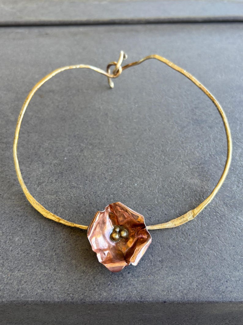 Handmade Brass Choker With Copper Flower Pendant | Sculptural Statement ...
