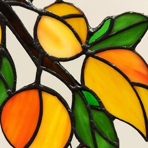 Orange Citrus Branch Stained Glass Suncatcher, Vibrant Fruit Ornament ...