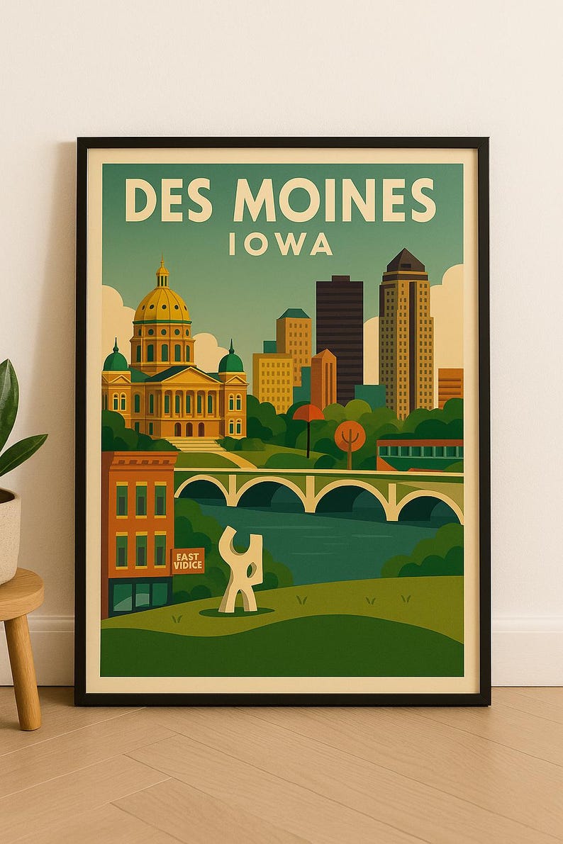 Des Moines Iowa Wall Art – Mid-century Modern Print | Retro Travel ...